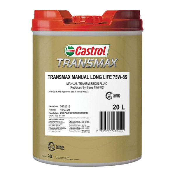 Castrol Transmax Manual Long Life 75W-85 Transmission Fluid 20L - 3432